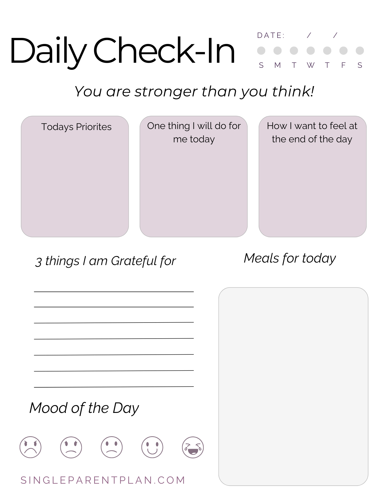 Get Your Free Single Parent Daily Check-in Page - Single Parent Plan